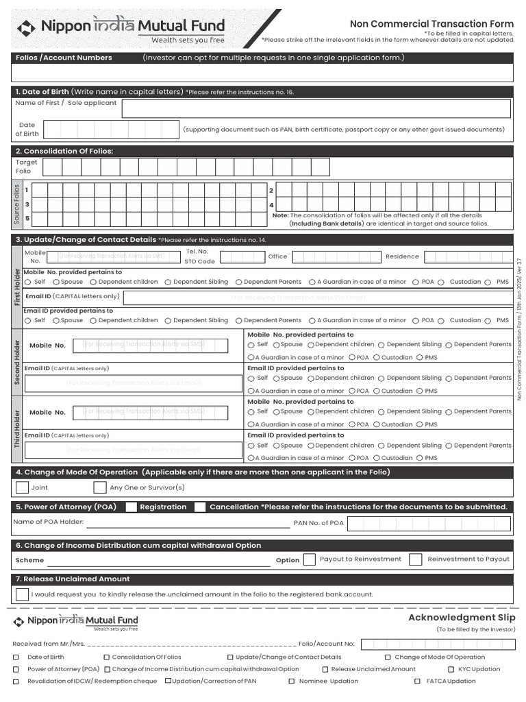 Nippon India Non-Commercial Transaction Form | PDF | Financial Services