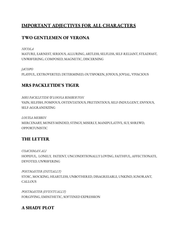 Important Adjectives For All Characters | PDF