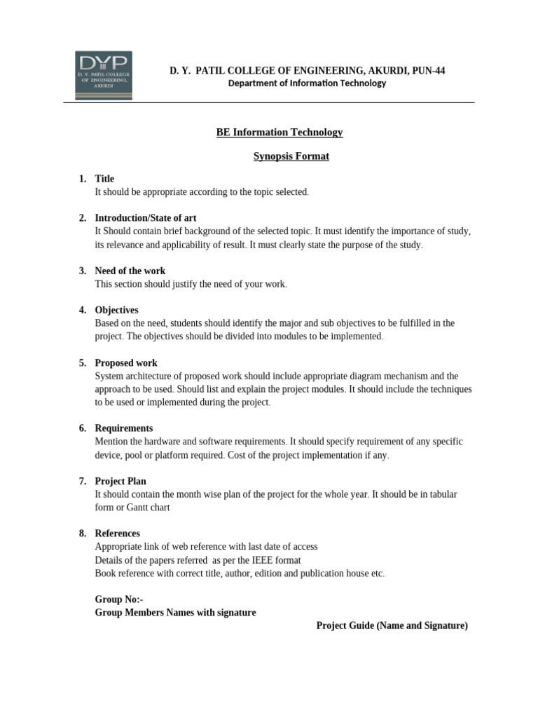 Synopsis Format | PDF
