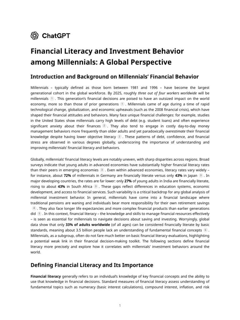 Millennials' Financial Literacy Insights | PDF | Investing | Risk