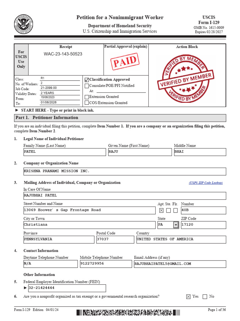 Form I-129, Petition For Nonimmigrant Worker | PDF | H 1 B Visa ...