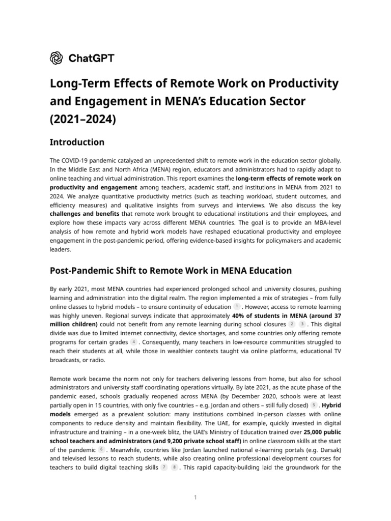 Remote Work Impact on MENA Education | PDF | Teachers | Educational ...