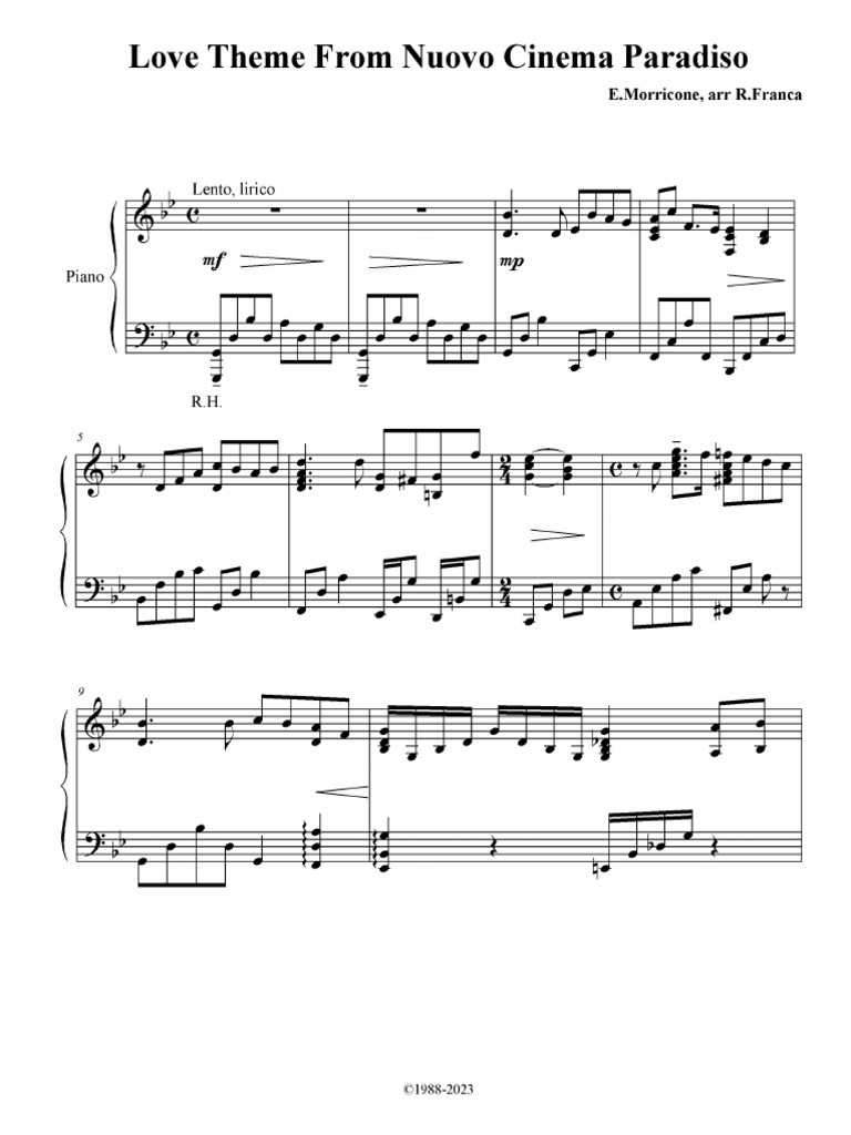 1) Love Theme From Cinema Paradiso Morricone, Piano Arr Roberto Franca ...