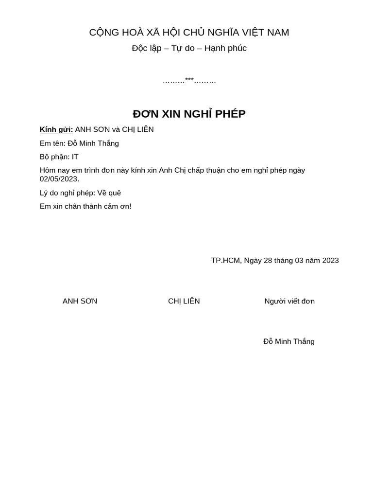 DON XIN NGHI PHEP (2) | PDF