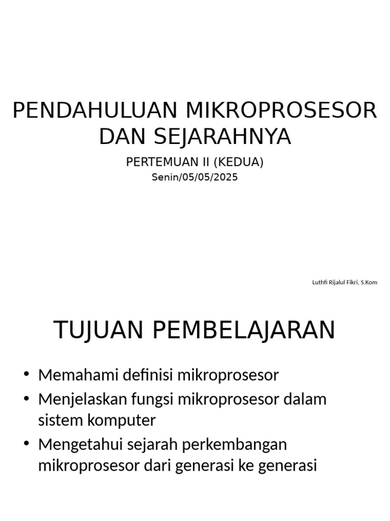 Pendahuluan Mikroprosesor Dan Sejarahnya (PERTEMUAN II) | PDF