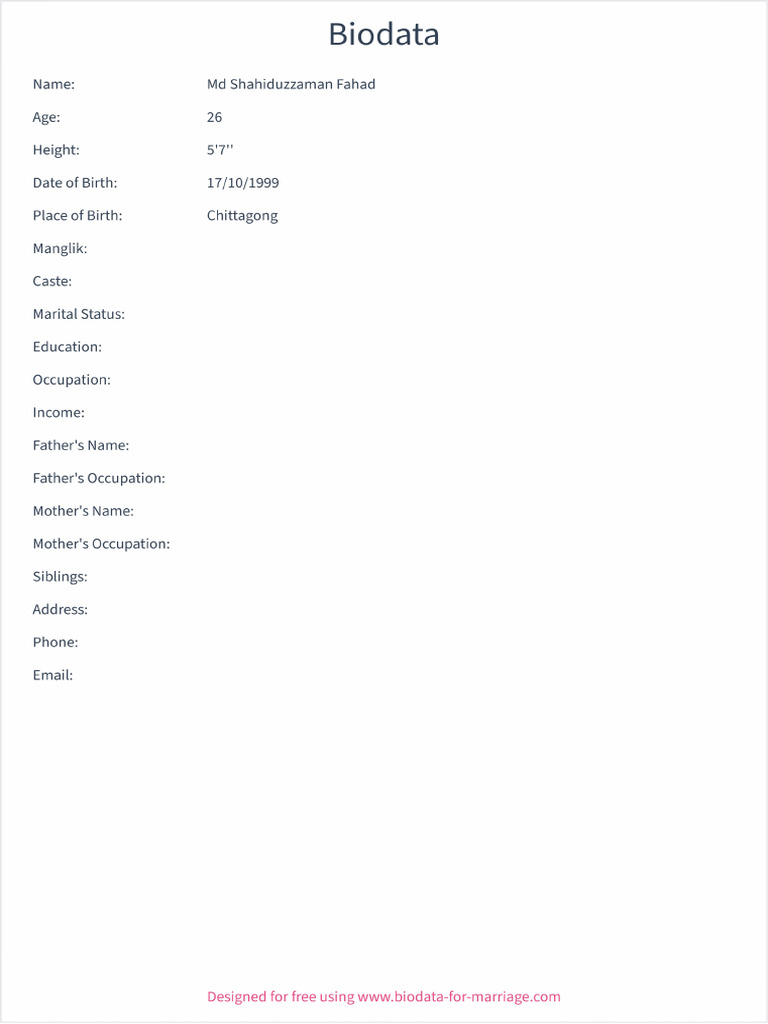 MD Shahiduzzaman Fahad's Biodata | PDF