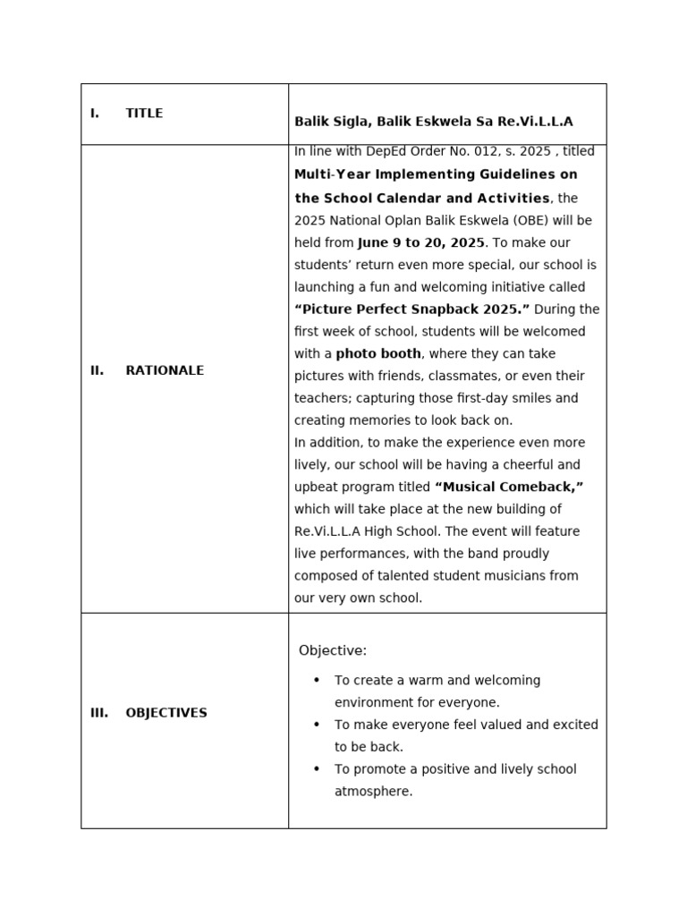 SSLG Proposal Balik Eskwela | PDF