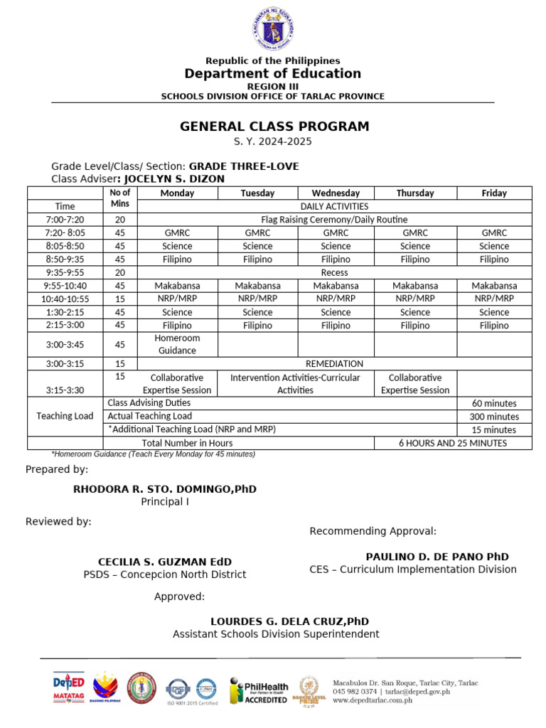 Grade 3 Class Program 2024-2025 | PDF