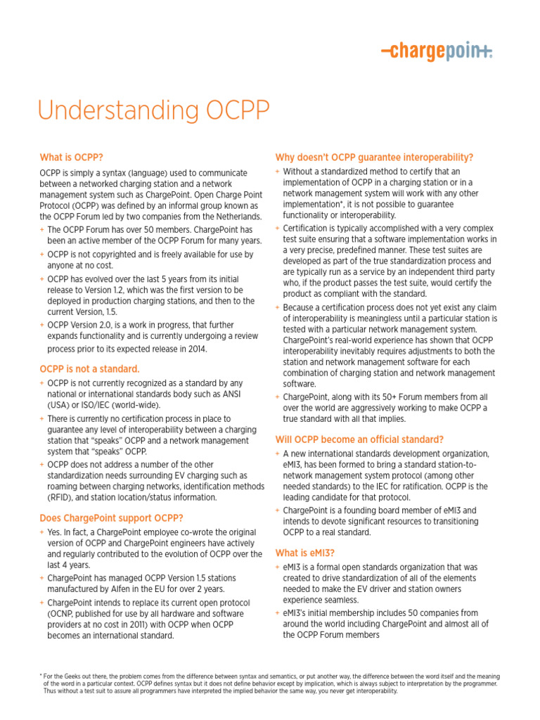 OCPP Fact Sheet Understanding OCPP | PDF | Interoperability | Standards ...