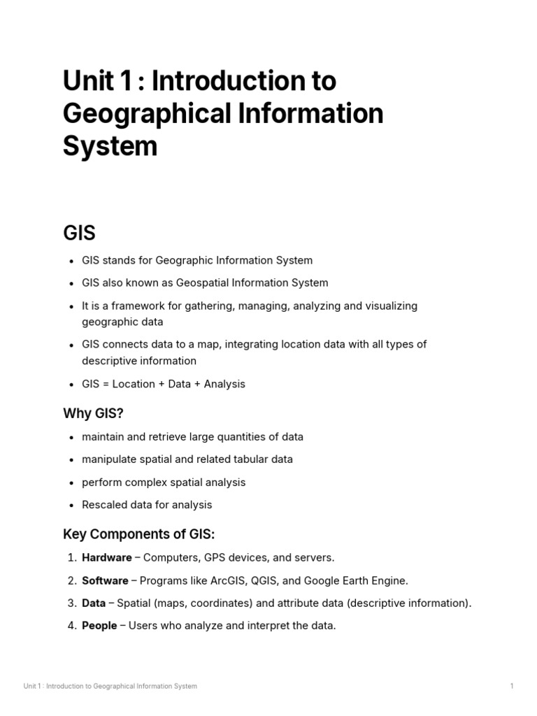 Unit 1 Introduction to Geographical Information System | PDF ...