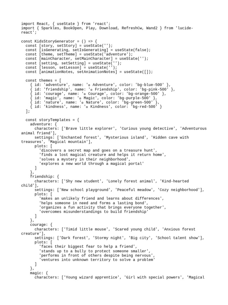 Kids Story Generator - TSX | PDF