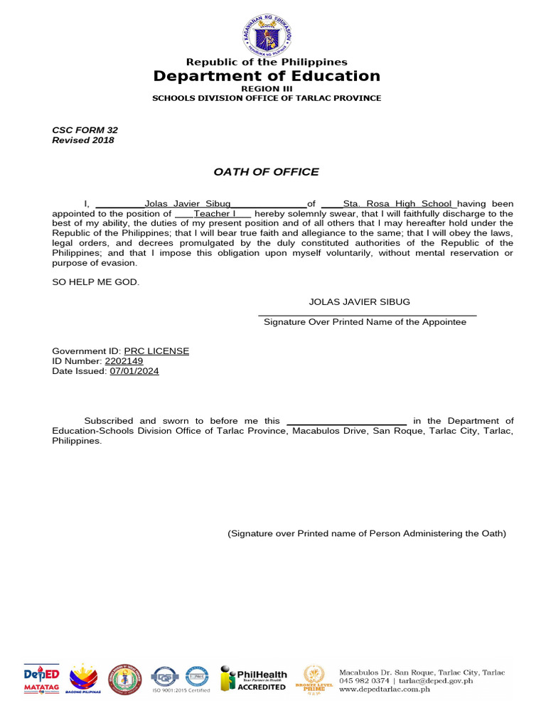 Revised Oath of Office 2025 | PDF