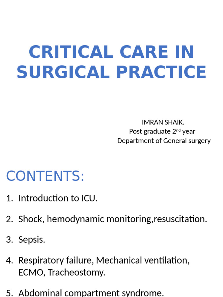Critical Care in Surgical Practice Guide | PDF | Shock (Circulatory ...