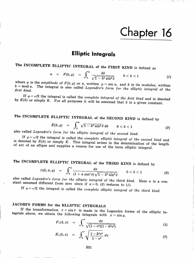 Elliptic Integrals (Schaum's Advanced Calculus - 1963) | PDF