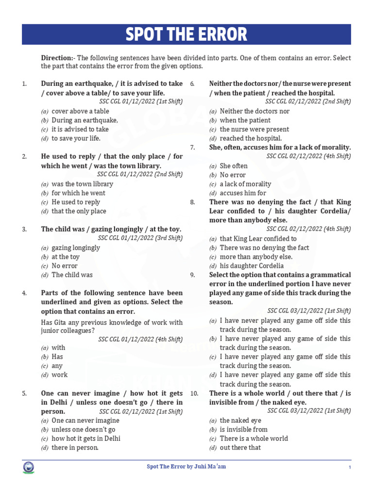 Spot The Error | PDF