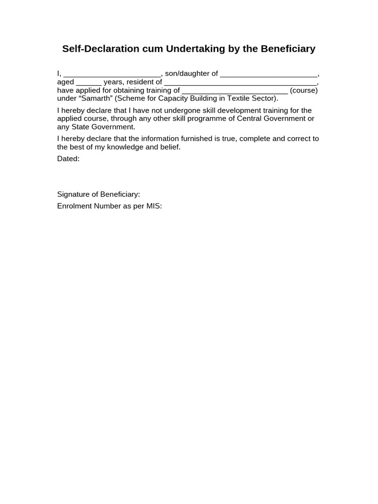 Beneficiary Affidavit for Training Application | PDF