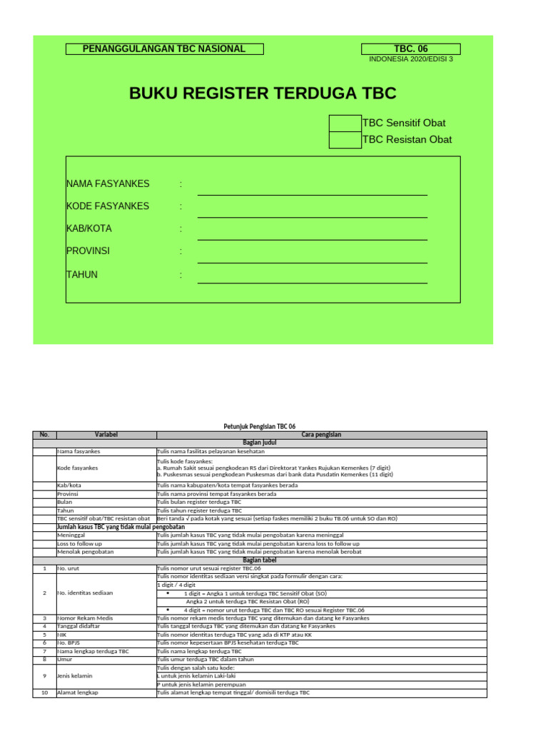 Formulir Pencatatan TBC Resistan Obat | PDF
