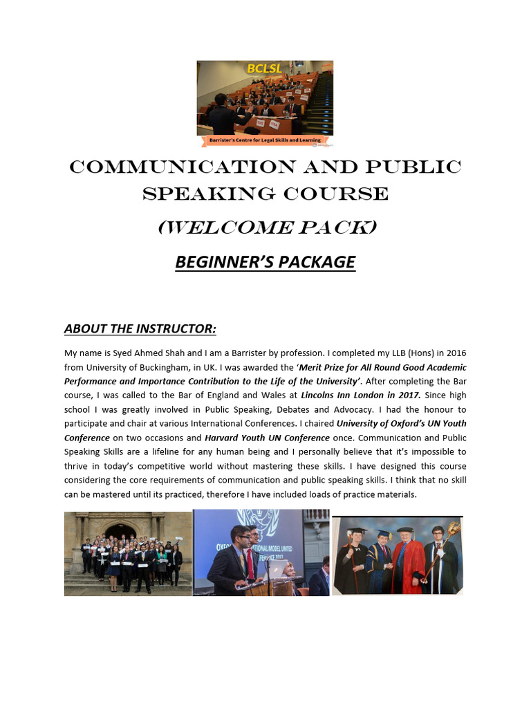 Comm. & P.Speaking Course, Basic PKG (Welcome Pack) | PDF