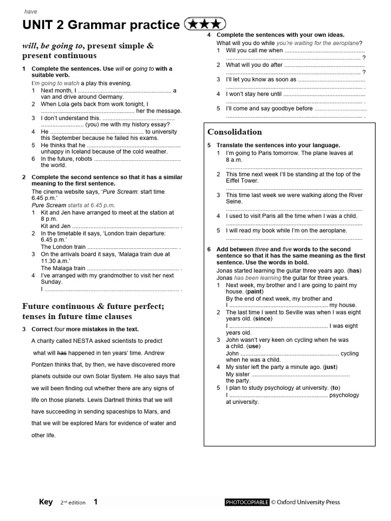 Key2e L1 Worksheets Grammar Unit 2 3star | PDF | Linguistics