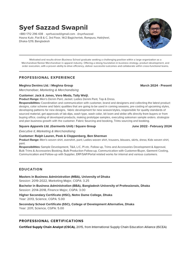 Syef Sazzad Swapnil - Resume | PDF | Trousers | Clothing