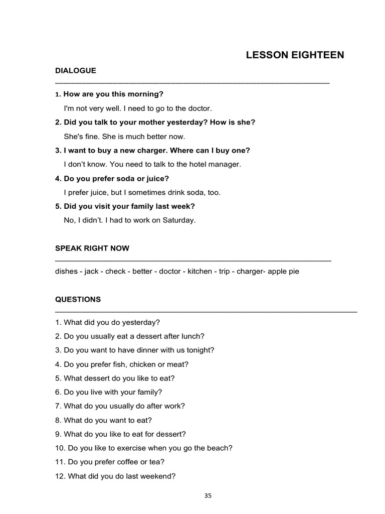 LESSON EIGHTEEN Revised | PDF | Foods | Cuisine