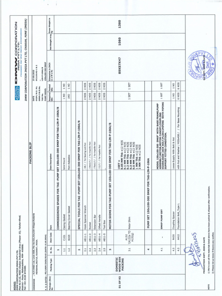 Packing Note-DC110142 | PDF