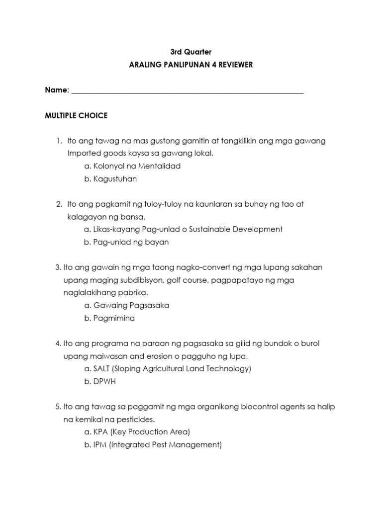 AP 4 q3 Reviewer With Answer Key | PDF