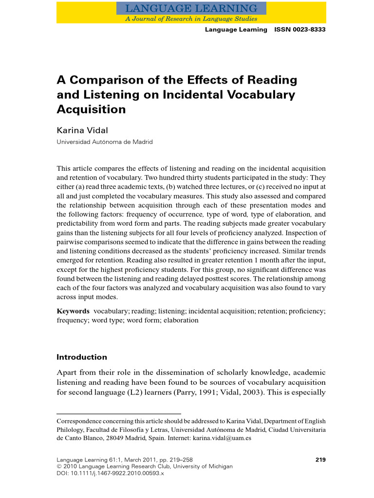 Vidal, K. (2011) - A Comparison of The Effects of Reading and Listening ...