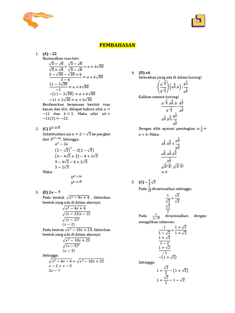 (Pembahasan-PK) Eksponen Dan Bentuk Akar 2 | PDF