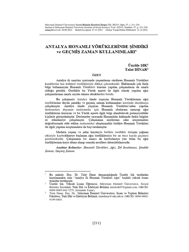 Antalya Honamli Yoruklerinde Simdiki Ve | PDF