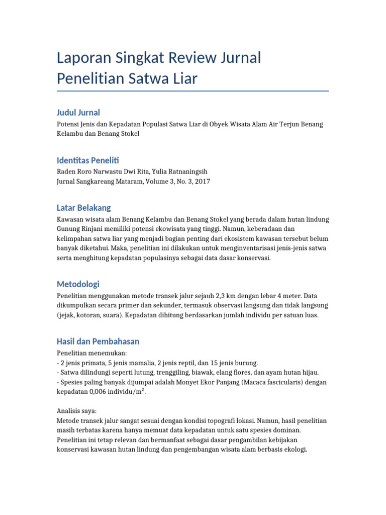 Laporan Review Jurnal Satwa Liar FINAL | PDF