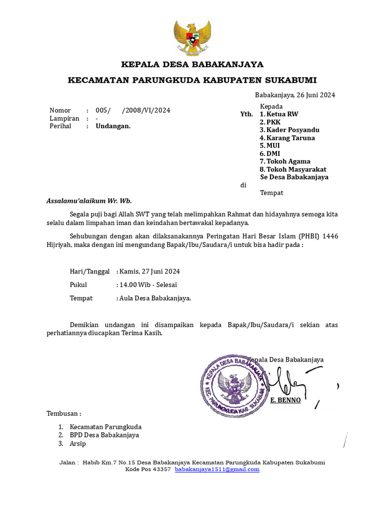 Undangan Peringatan PHBI 1446 H Babakanjaya | PDF