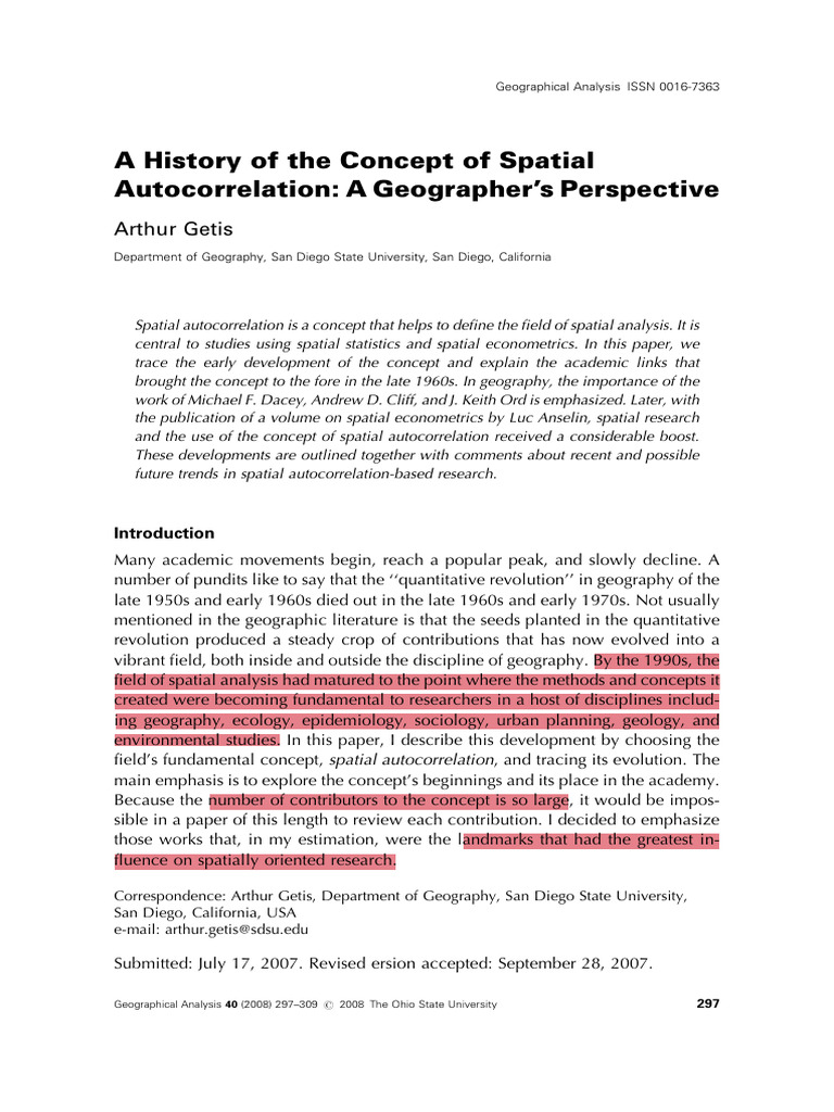 A History of The Concept of Spatial Autocorrelation - A Geographer's ...