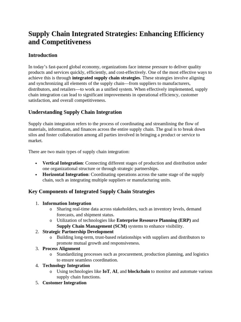 Supply Chain Integrated Strategies | PDF | Supply Chain | Supply Chain ...