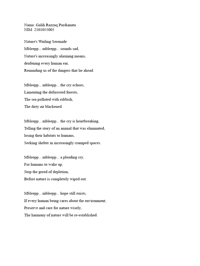 Analysis Puisi Nature's Wailing Serenade | PDF