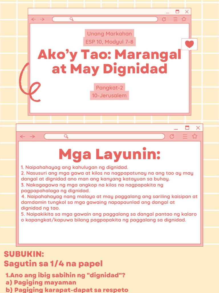 Ako'y Tao: Marangal at May Dignidad: ESP 10, Modyul 7-8 Unang Markahan ...