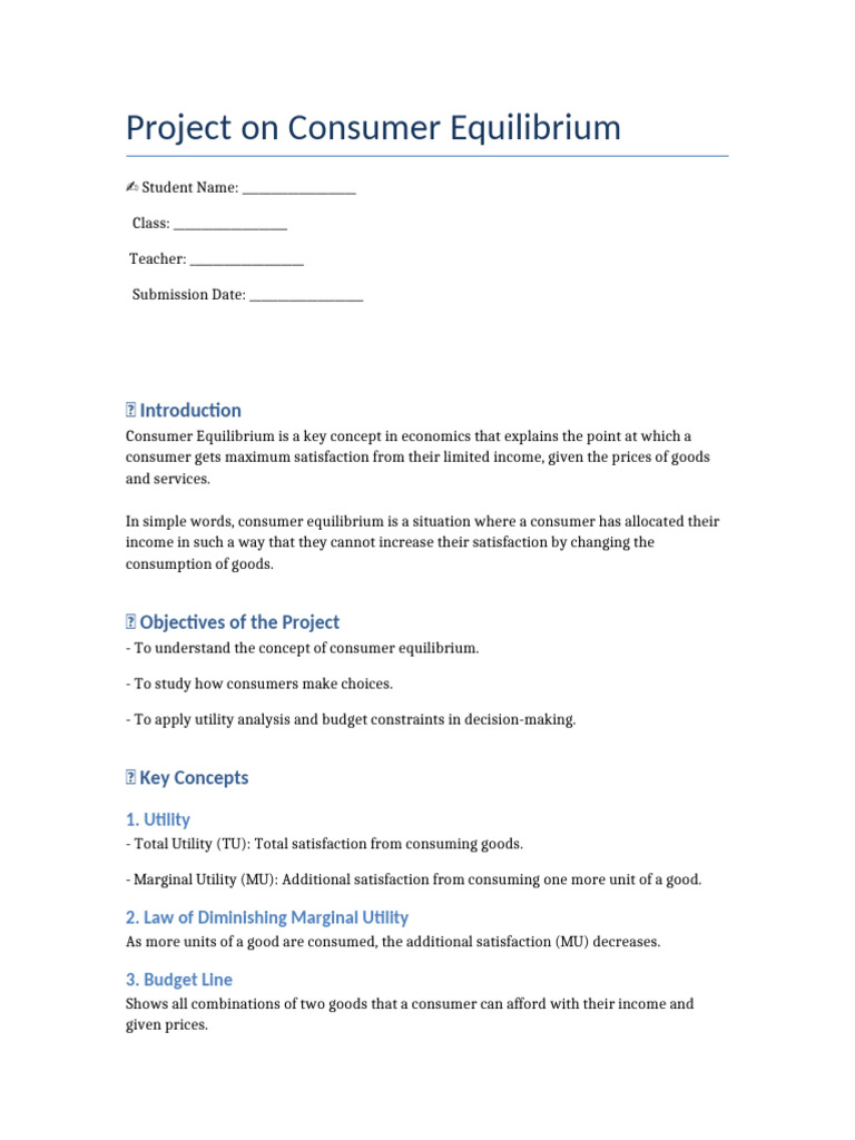 Consumer Equilibrium Project | PDF