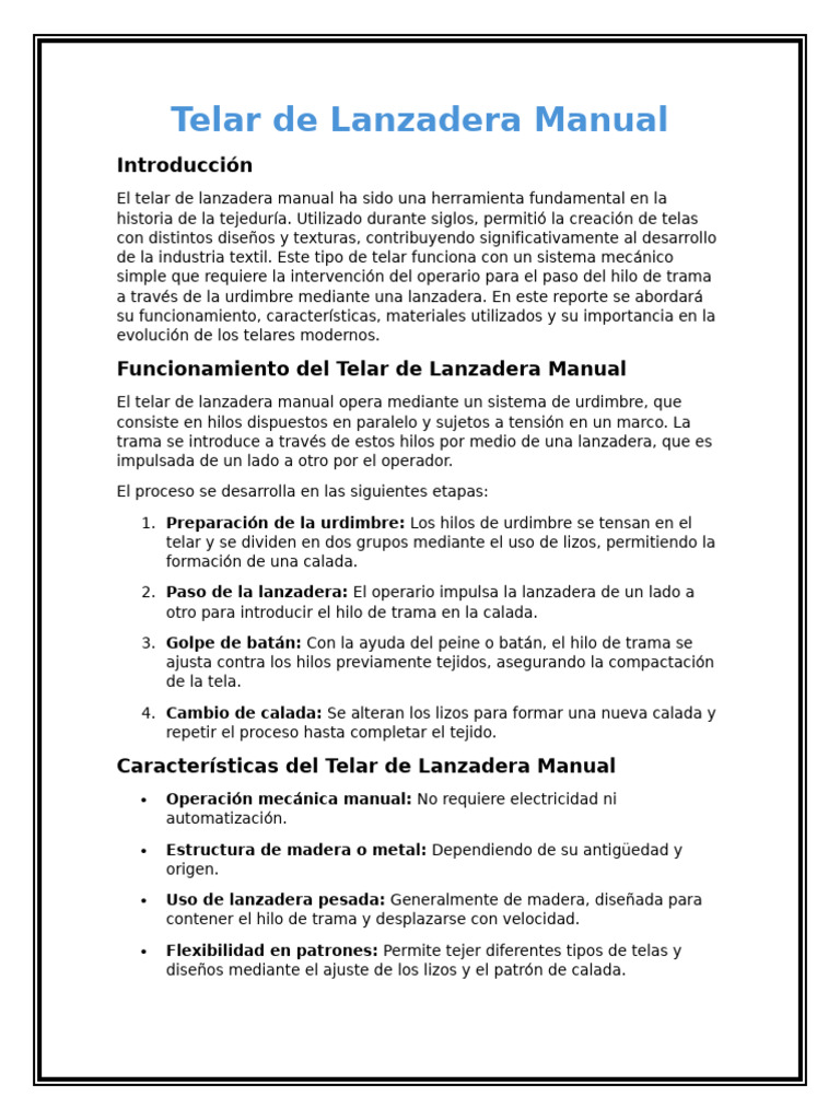 Telar de Lanzadera Manual: Historia y Uso | PDF | Telar | Textiles