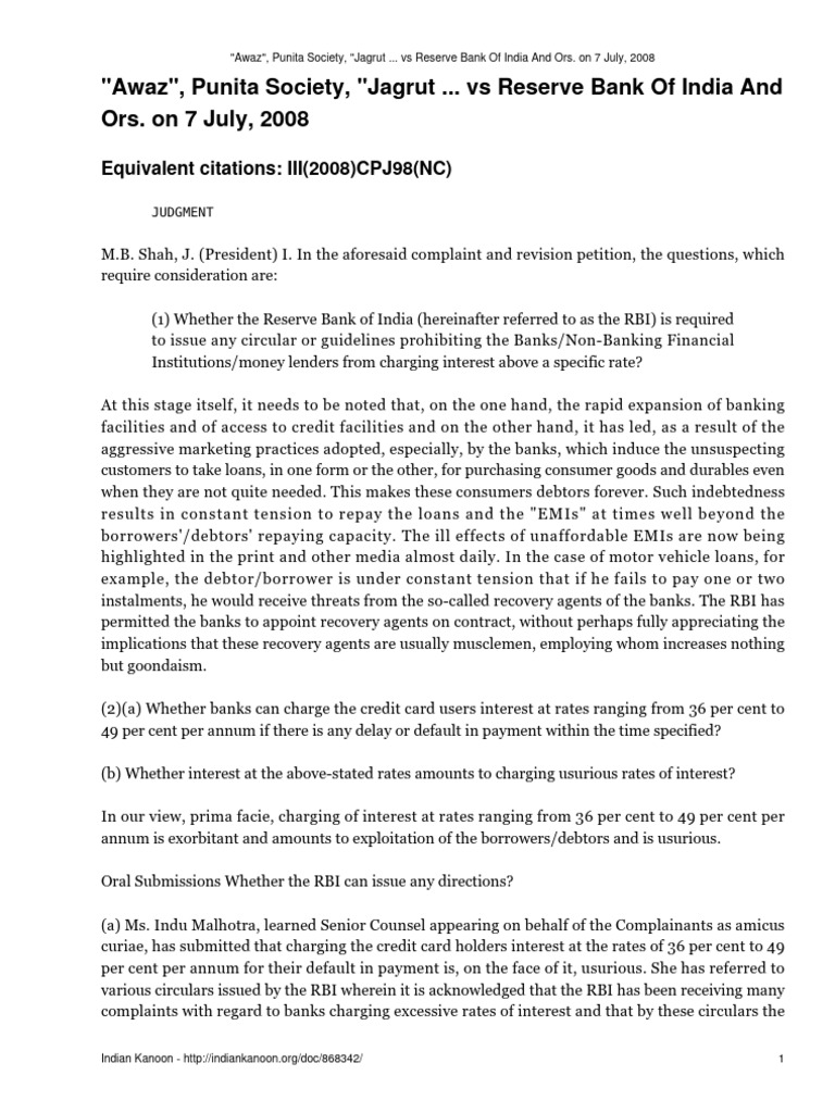 RBI Guidelines on Excessive Interest Rates | PDF | Credit Card | Interest