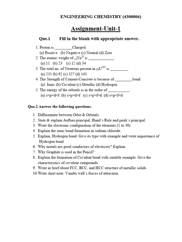 Chemistry Assignment | PDF | Chemistry | Atoms
