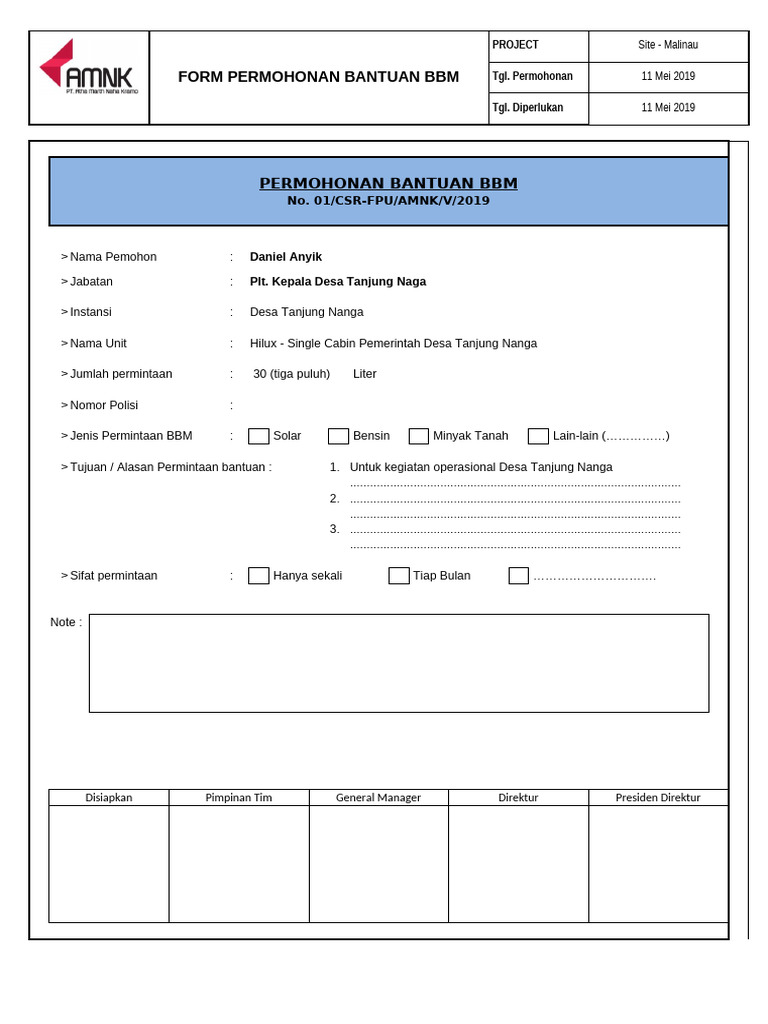 Form Permohonan Bantuan BBM - CSR | PDF