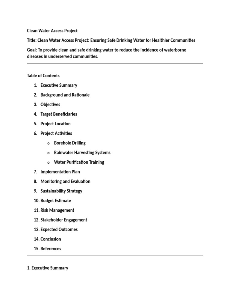 Clean Water Access Project | PDF | Drinking Water | Wash