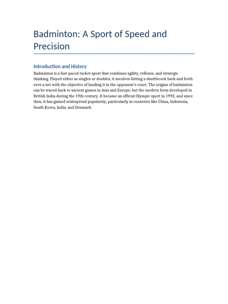 Badminton Overview Document | PDF