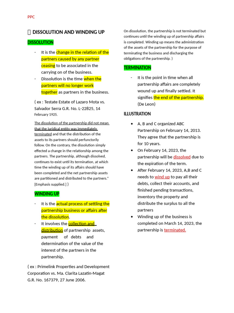 Dissolution and Winding Up | PDF | Partnership | Limited Partnership