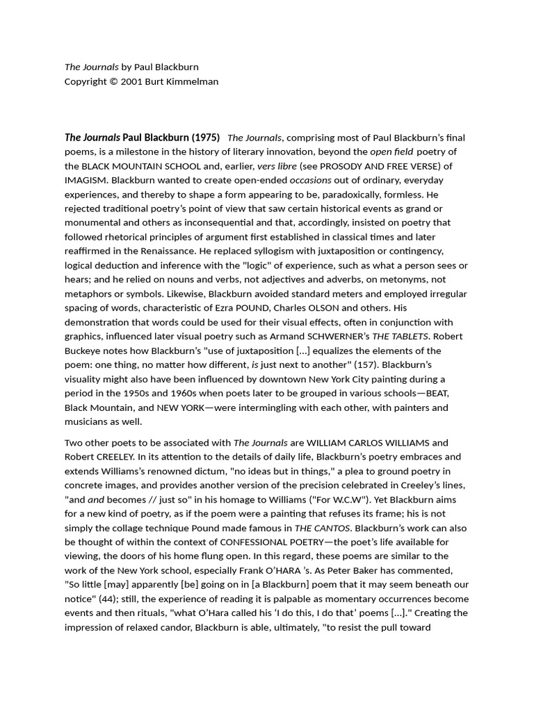 Paul Blackburn's Innovative Poetry Journals | PDF | Poetry