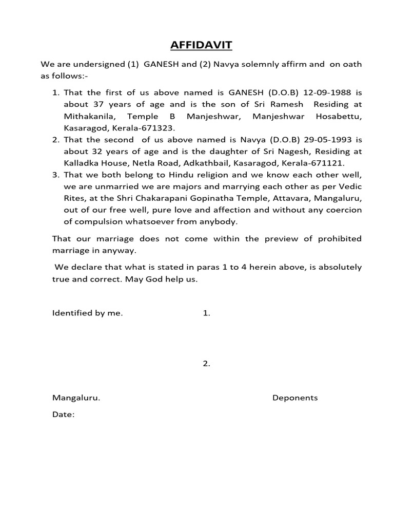 Affidavit - For Marriage | PDF