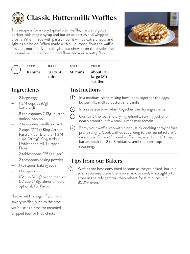 Classic Buttermilk Waffles - King Arthur Baking | PDF | Waffle | Flour