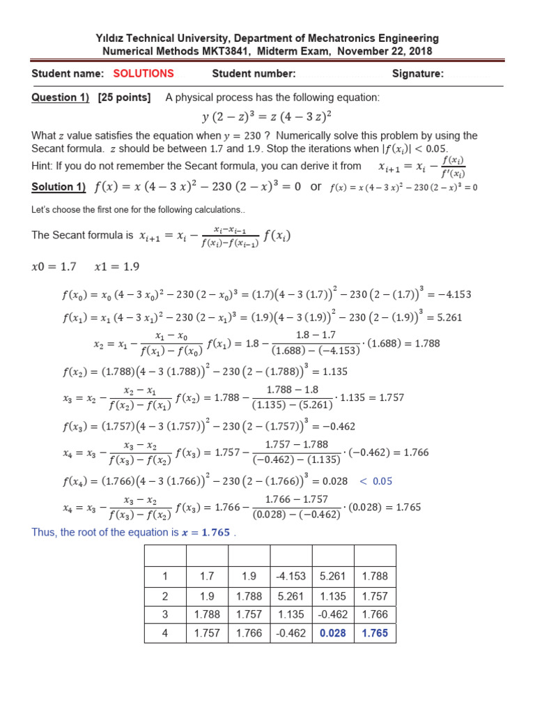NumMeth Midterm Solutions | PDF | Numerical Analysis | Mathematical Objects