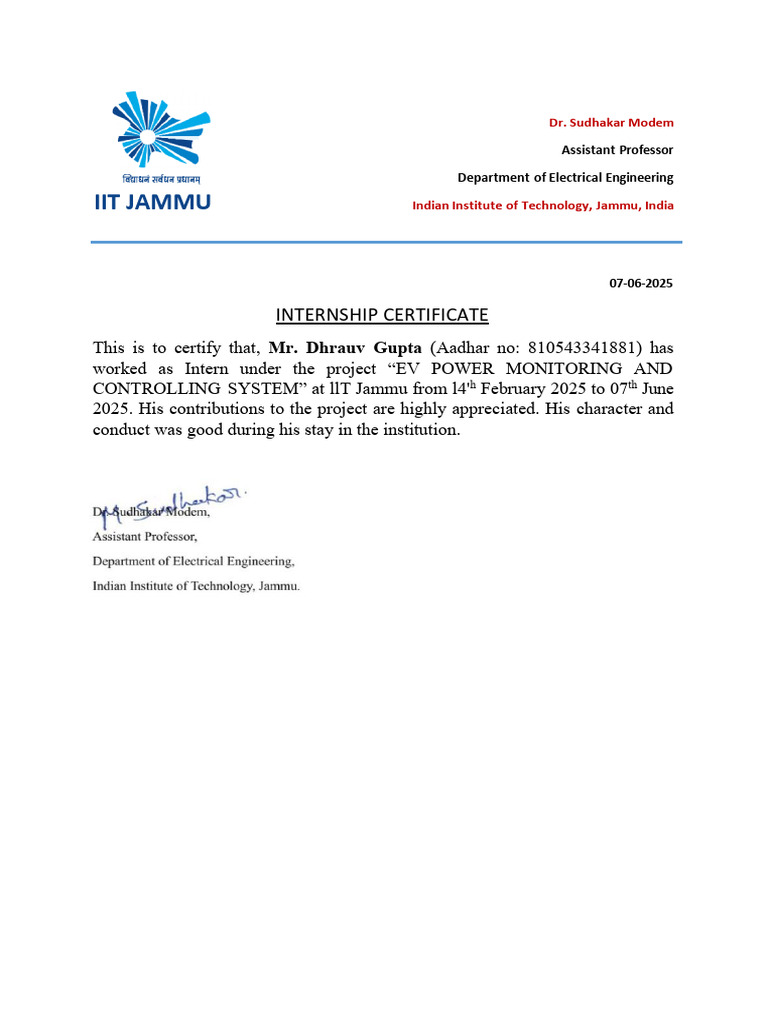 Experience Certificate - Dhruv | PDF