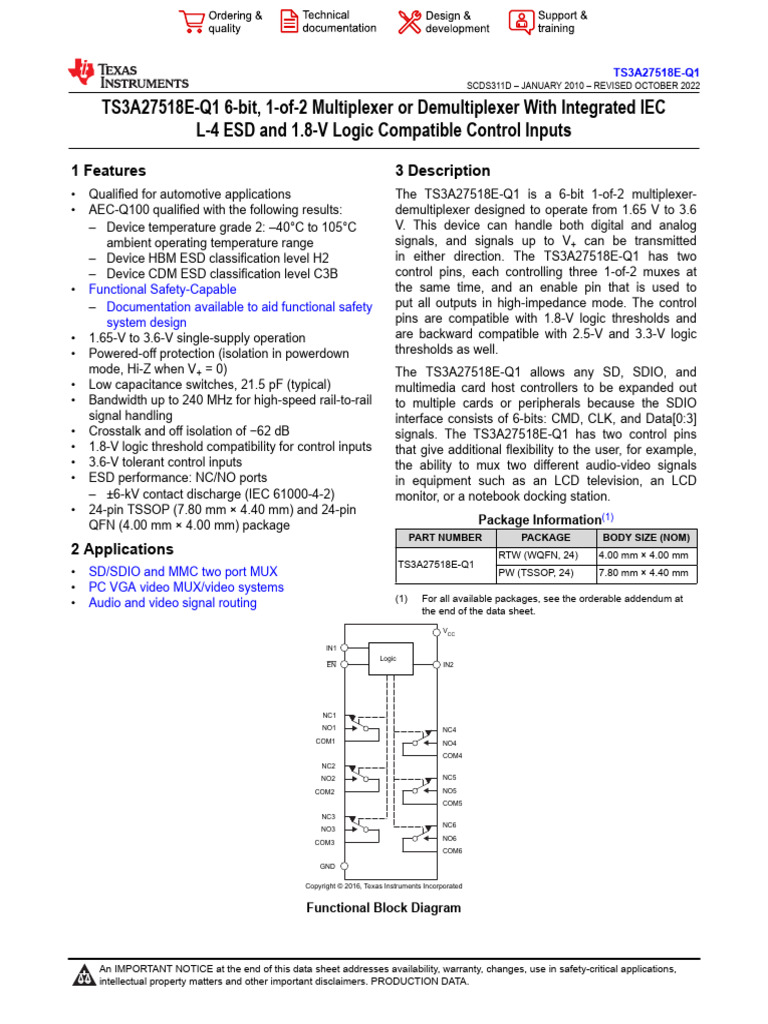 Ts3a27518e q1 | PDF | Electrostatic Discharge | Computer Engineering